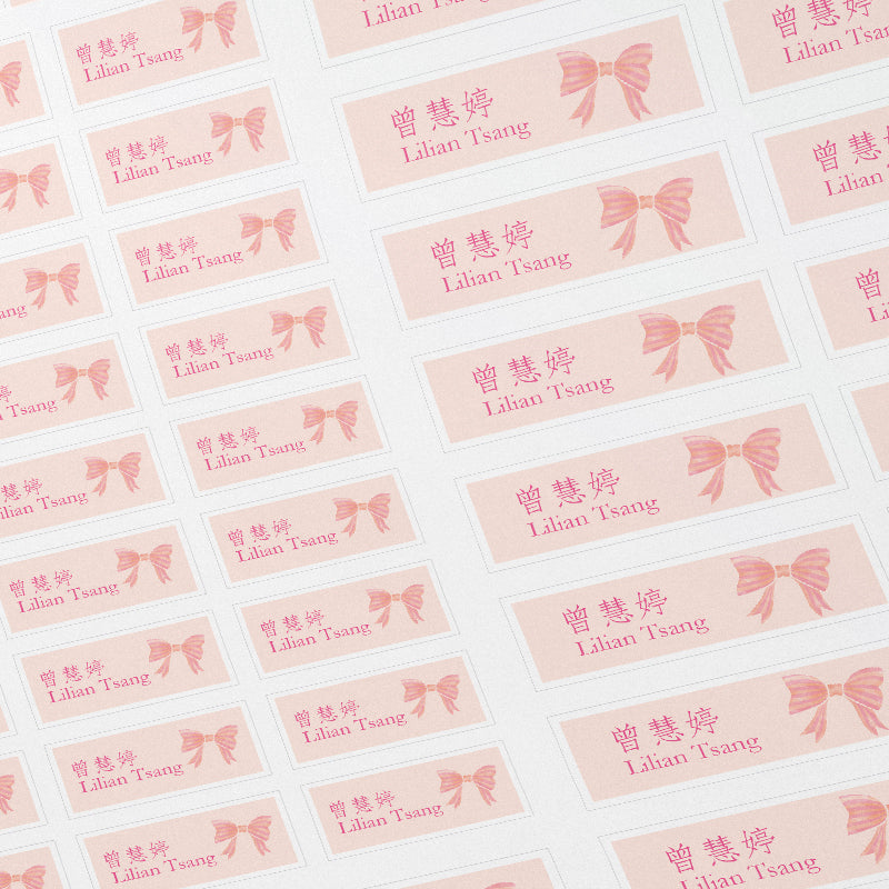Classic name labels (Pink watercolor bow)